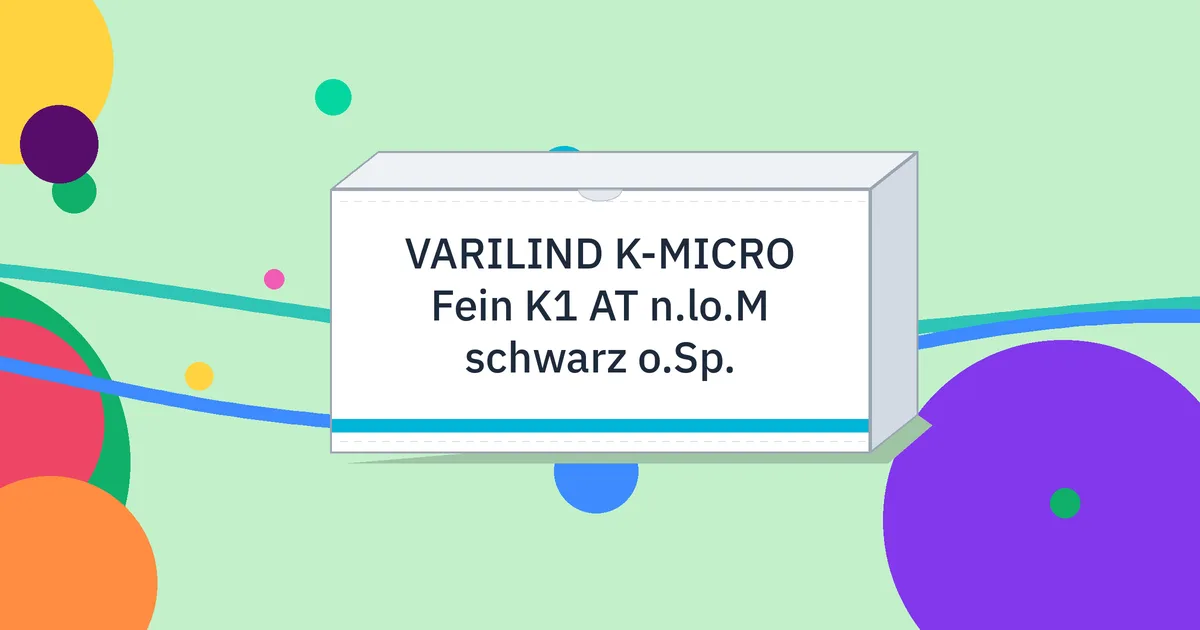 Symbolbild: Packung mit der Aufschrift VARILIND K-MICRO Fein K1 AT n.lo.M schwarz o.Sp. (PZN 20552598) – Verfügbarkeit und Bezug in Apotheken in Frankfurt am Main