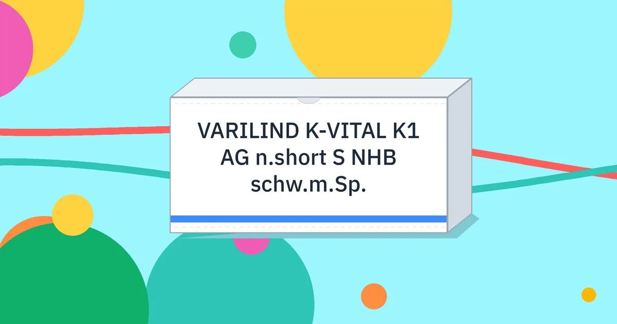 Symbolbild: Packung mit der Aufschrift VARILIND K-VITAL K1 AG n.short S NHB schw.m.Sp. (PZN 20563403) – Verfügbarkeit und Bezug in Apotheken in Frankfurt am Main