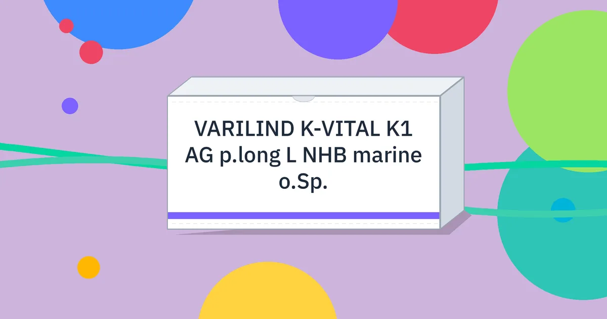 Symbolbild: Packung mit der Aufschrift VARILIND K-VITAL K1 AG p.long L NHB marine o.Sp. (PZN 20563389) – Verfügbarkeit und Bezug in Apotheken in Frankfurt am Main