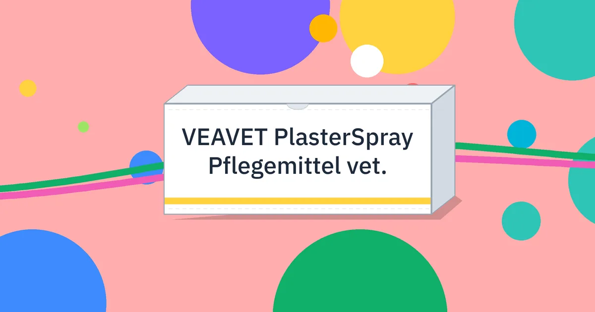 Symbolbild: Packung mit der Aufschrift VEAVET PlasterSpray Pflegemittel vet. (PZN 19821768) – Verfügbarkeit und Bezug in Apotheken in Frankfurt am Main