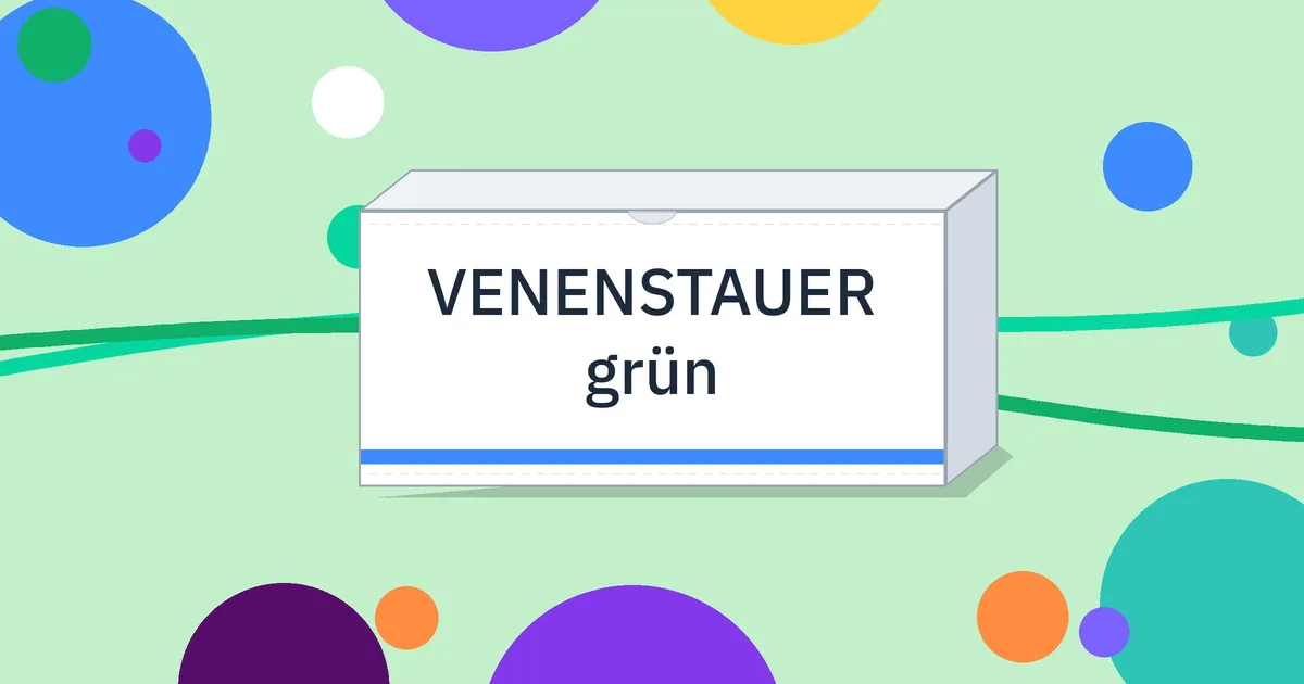 Symbolbild: Packung mit der Aufschrift VENENSTAUER grün (PZN 05356782) – Verfügbarkeit und Bezug in Apotheken in Frankfurt am Main