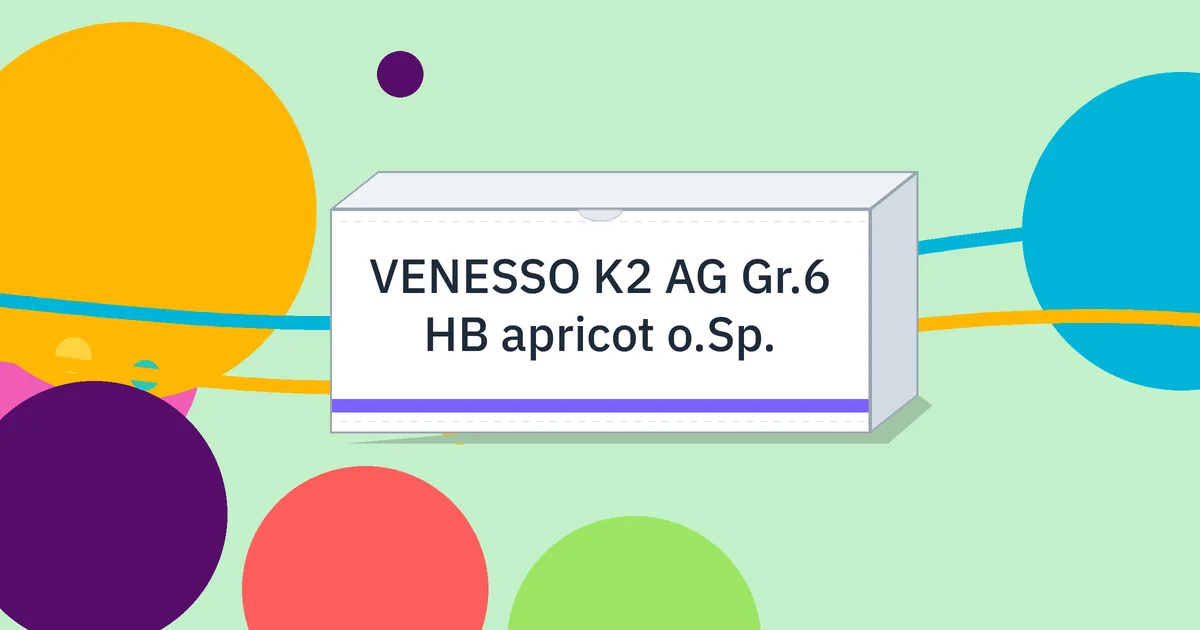 Symbolbild: Packung mit der Aufschrift VENESSO K2 AG Gr.6 HB apricot o.Sp. (PZN 03265058) – Verfügbarkeit und Bezug in Apotheken in Frankfurt am Main