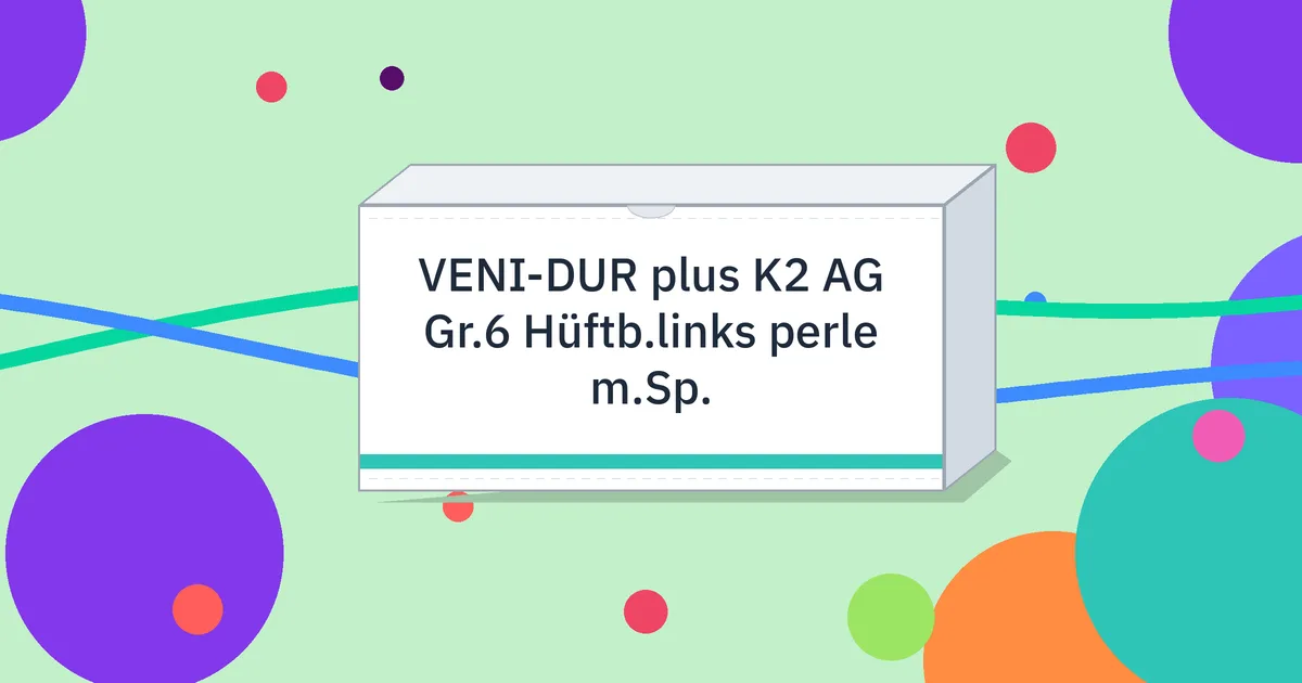 Symbolbild: Packung mit der Aufschrift VENI-DUR plus K2 AG Gr.6 Hüftb.links perle m.Sp. (PZN 03256266) – Verfügbarkeit und Bezug in Apotheken in Frankfurt am Main