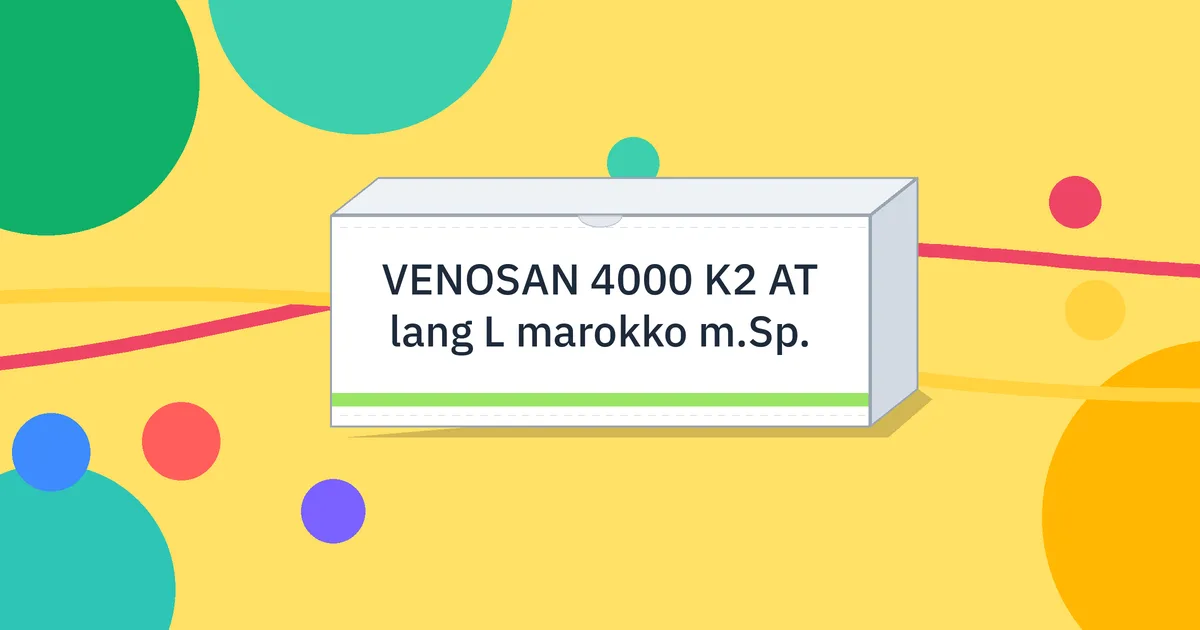 Symbolbild: Packung mit der Aufschrift VENOSAN 4000 K2 AT lang L marokko m.Sp. (PZN 14425909) – Verfügbarkeit und Bezug in Apotheken in Frankfurt am Main