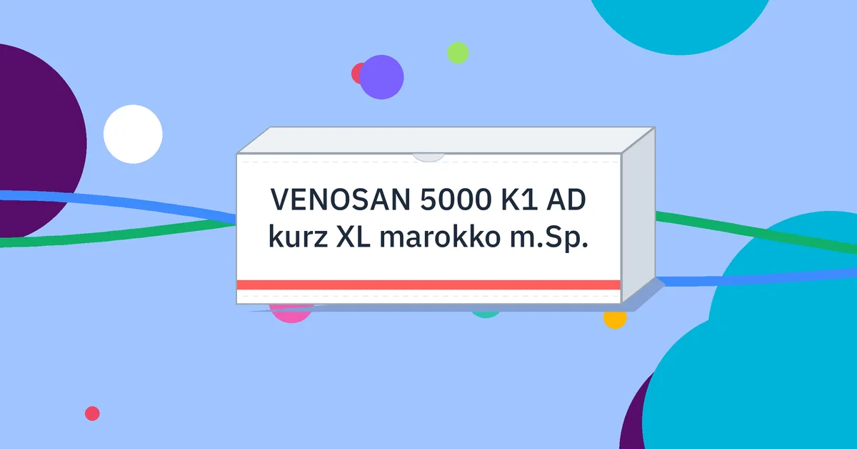 Symbolbild: Packung mit der Aufschrift VENOSAN 5000 K1 AD kurz XL marokko m.Sp. (PZN 14431028) – Verfügbarkeit und Bezug in Apotheken in Frankfurt am Main