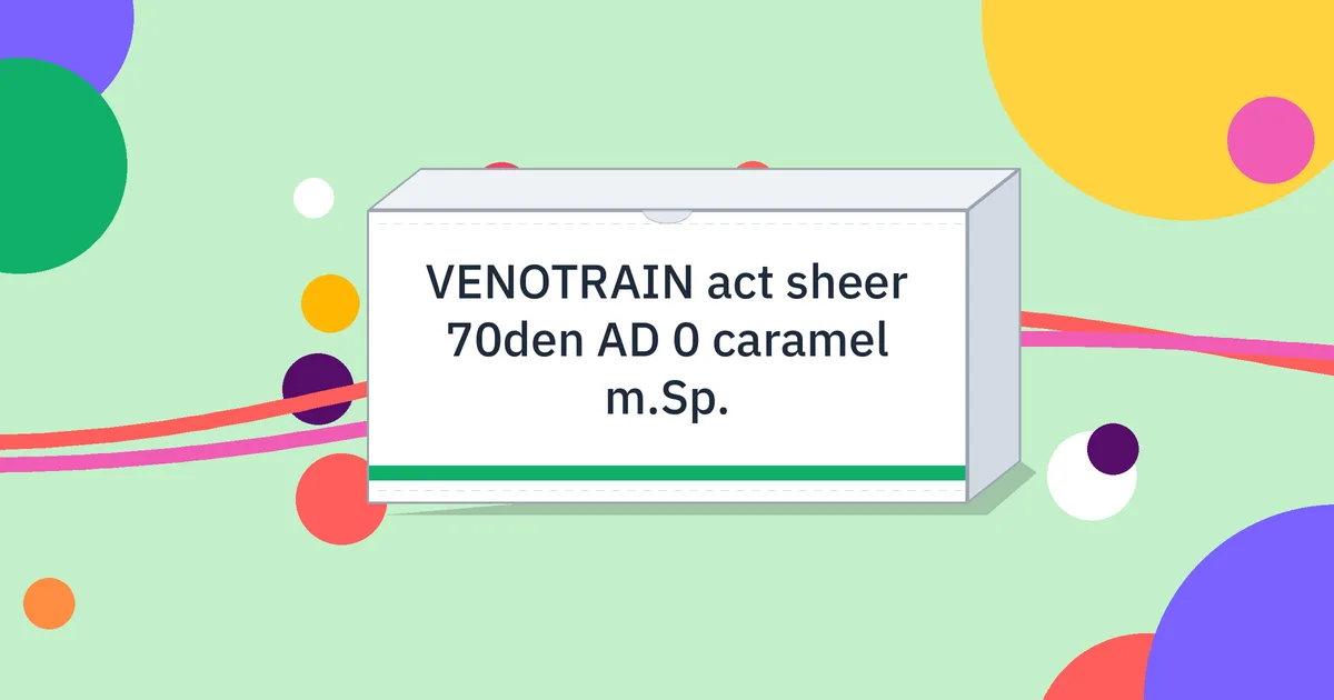 Symbolbild: Packung mit der Aufschrift VENOTRAIN act sheer 70den AD 0 caramel m.Sp. (PZN 16208659) – Verfügbarkeit und Bezug in Apotheken in Frankfurt am Main
