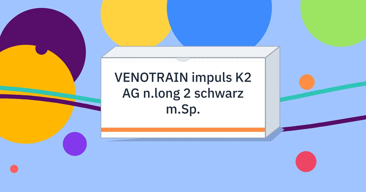 Symbolbild: Packung mit der Aufschrift VENOTRAIN impuls K2 AG n.long 2 schwarz m.Sp. (PZN 00493959) – Verfügbarkeit und Bezug in Apotheken in Frankfurt am Main