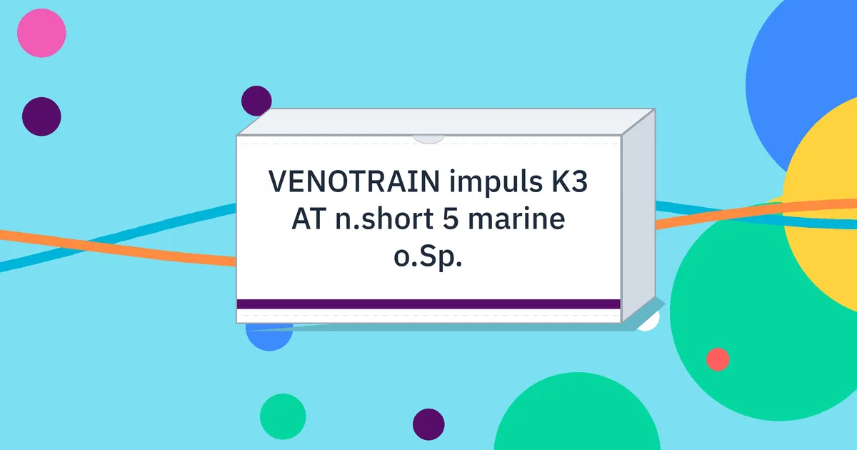 Symbolbild: Packung mit der Aufschrift VENOTRAIN impuls K3 AT n.short 5 marine o.Sp. (PZN 19355852) – Verfügbarkeit und Bezug in Apotheken in Frankfurt am Main