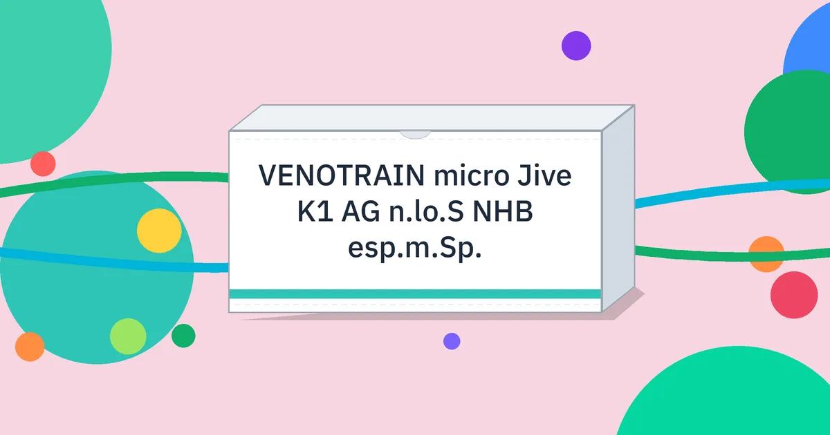 Symbolbild: Packung mit der Aufschrift VENOTRAIN micro Jive K1 AG n.lo.S NHB esp.m.Sp. (PZN 17765729) – Verfügbarkeit und Bezug in Apotheken in Frankfurt am Main