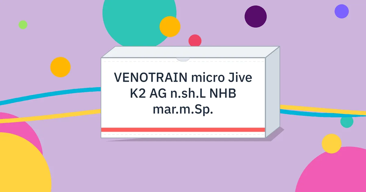 Symbolbild: Packung mit der Aufschrift VENOTRAIN micro Jive K2 AG n.sh.L NHB mar.m.Sp. (PZN 17767450) – Verfügbarkeit und Bezug in Apotheken in Frankfurt am Main