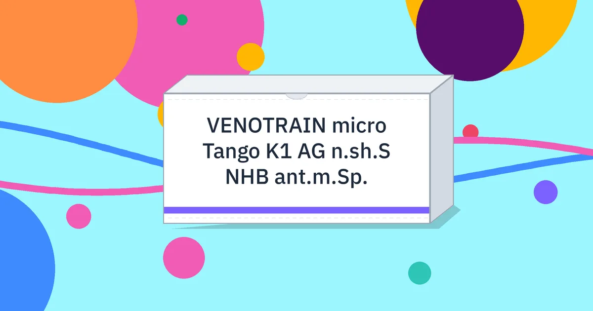 Symbolbild: Packung mit der Aufschrift VENOTRAIN micro Tango K1 AG n.sh.S NHB ant.m.Sp. (PZN 17766054) – Verfügbarkeit und Bezug in Apotheken in Frankfurt am Main