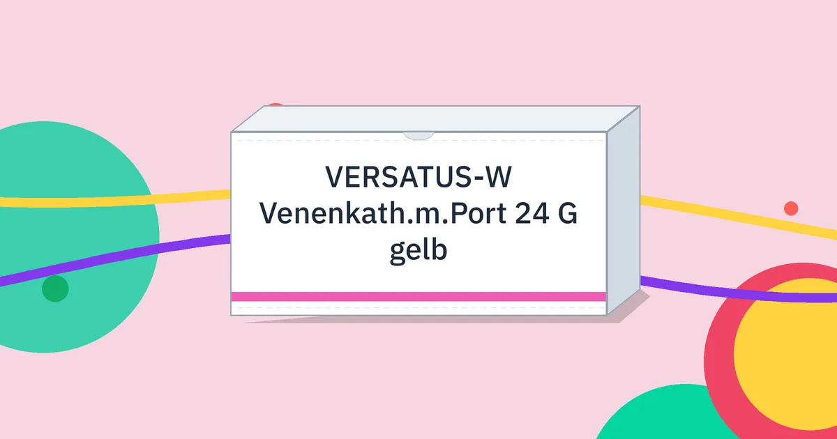 Symbolbild: Packung mit der Aufschrift VERSATUS-W Venenkath.m.Port 24 G gelb (PZN 01177083) – Verfügbarkeit und Bezug in Apotheken in Frankfurt am Main