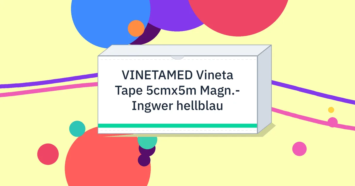 Symbolbild: Packung mit der Aufschrift VINETAMED Vineta Tape 5cmx5m Magn.-Ingwer hellblau (PZN 19488607) – Verfügbarkeit und Bezug in Apotheken in Frankfurt am Main