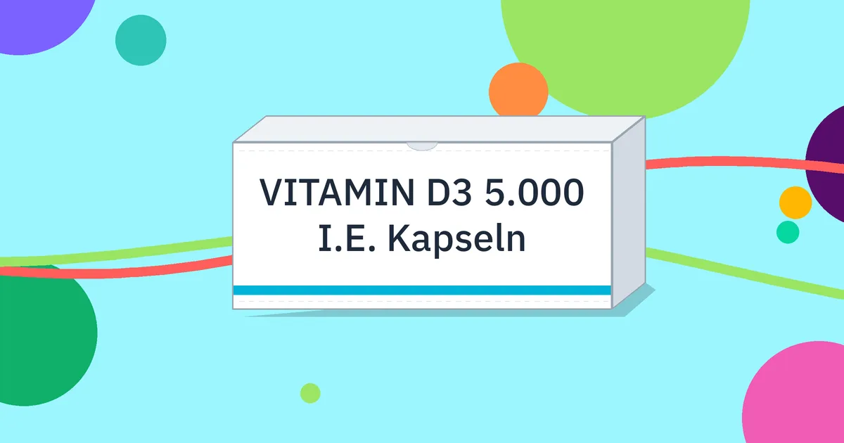 Symbolbild: Packung mit der Aufschrift VITAMIN D3 5.000 I.E. Kapseln (PZN 15736988) – Verfügbarkeit und Bezug in Apotheken in Frankfurt am Main