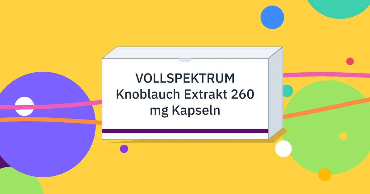 Symbolbild: Packung mit der Aufschrift VOLLSPEKTRUM Knoblauch Extrakt 260 mg Kapseln (PZN 19680003) – Verfügbarkeit und Bezug in Apotheken in Frankfurt am Main