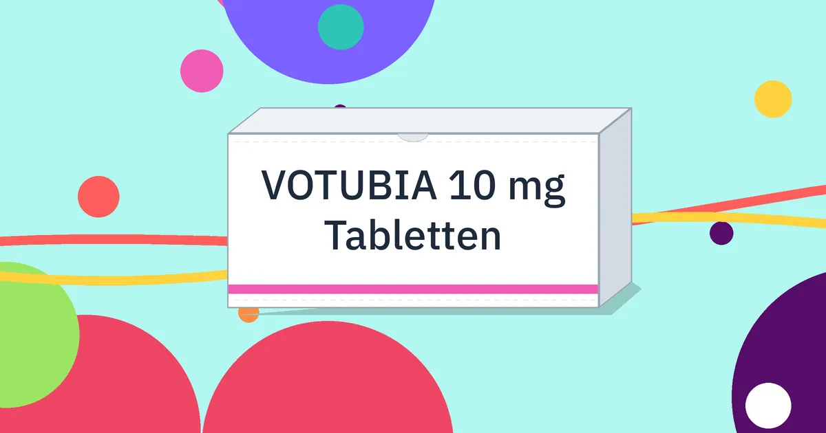 Symbolbild: Packung mit der Aufschrift VOTUBIA 10 mg Tabletten (PZN 18908786) – Verfügbarkeit und Bezug in Apotheken in Frankfurt am Main