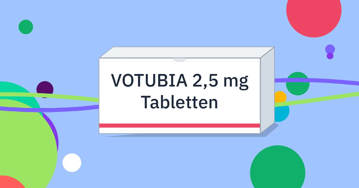 Symbolbild: Packung mit der Aufschrift VOTUBIA 2,5 mg Tabletten (PZN 19635184) – Verfügbarkeit und Bezug in Apotheken in Frankfurt am Main