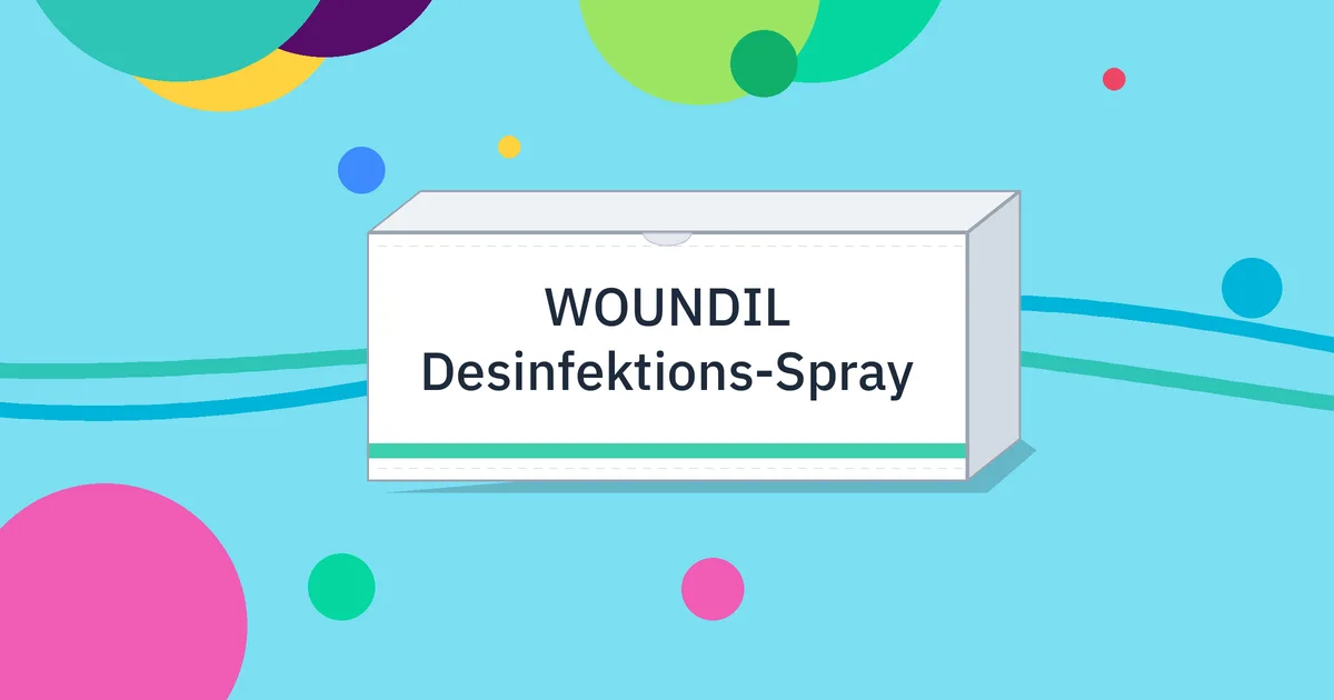 Symbolbild: Packung mit der Aufschrift WOUNDIL Desinfektions-Spray (PZN 11642279) – Verfügbarkeit und Bezug in Apotheken in Frankfurt am Main