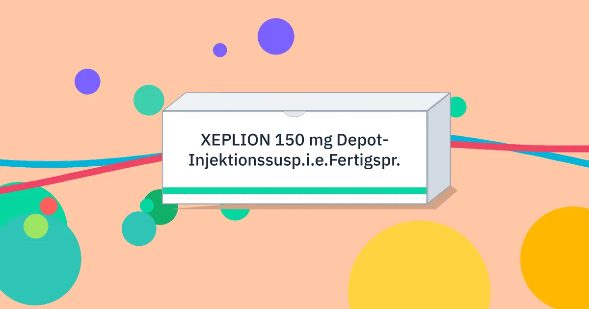 Symbolbild: Packung mit der Aufschrift XEPLION 150 mg Depot-Injektionssusp.i.e.Fertigspr. (PZN 09726885) – Verfügbarkeit und Bezug in Apotheken in Frankfurt am Main