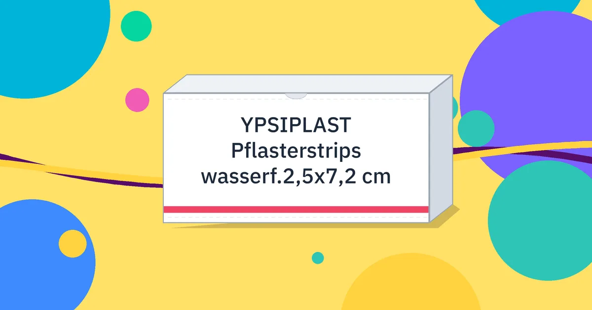 Symbolbild: Packung mit der Aufschrift YPSIPLAST Pflasterstrips wasserf.2,5x7,2 cm (PZN 12604306) – Verfügbarkeit und Bezug in Apotheken in Frankfurt am Main