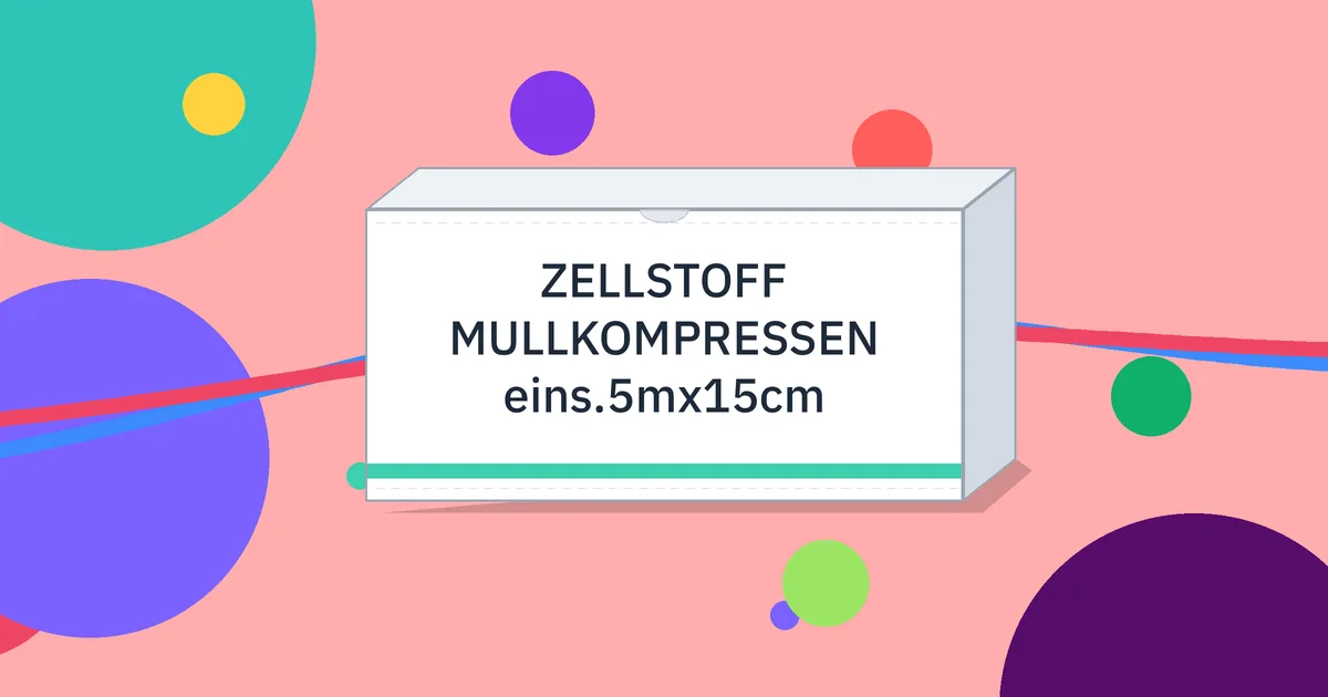 Symbolbild: Packung mit der Aufschrift ZELLSTOFF MULLKOMPRESSEN eins.5mx15cm (PZN 01722899) – Verfügbarkeit und Bezug in Apotheken in Frankfurt am Main