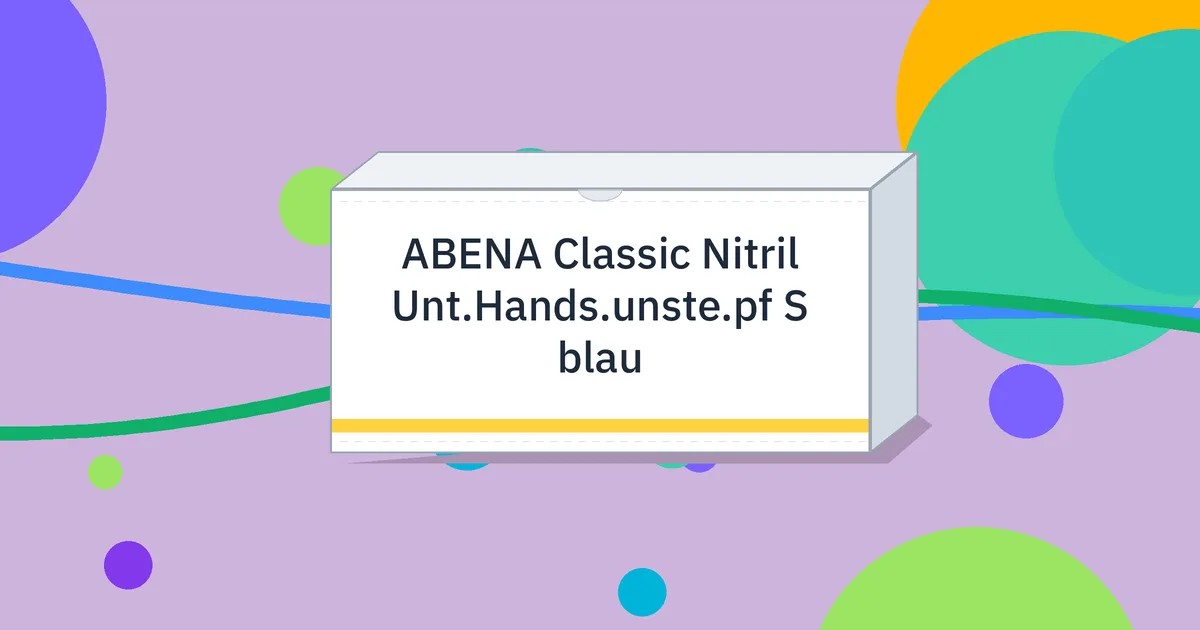 Symbolbild: Packung mit der Aufschrift ABENA Classic Nitril Unt.Hands.unste.pf S blau (PZN 17416880) – Verfügbarkeit und Bezug in Apotheken in Frankfurt am Main