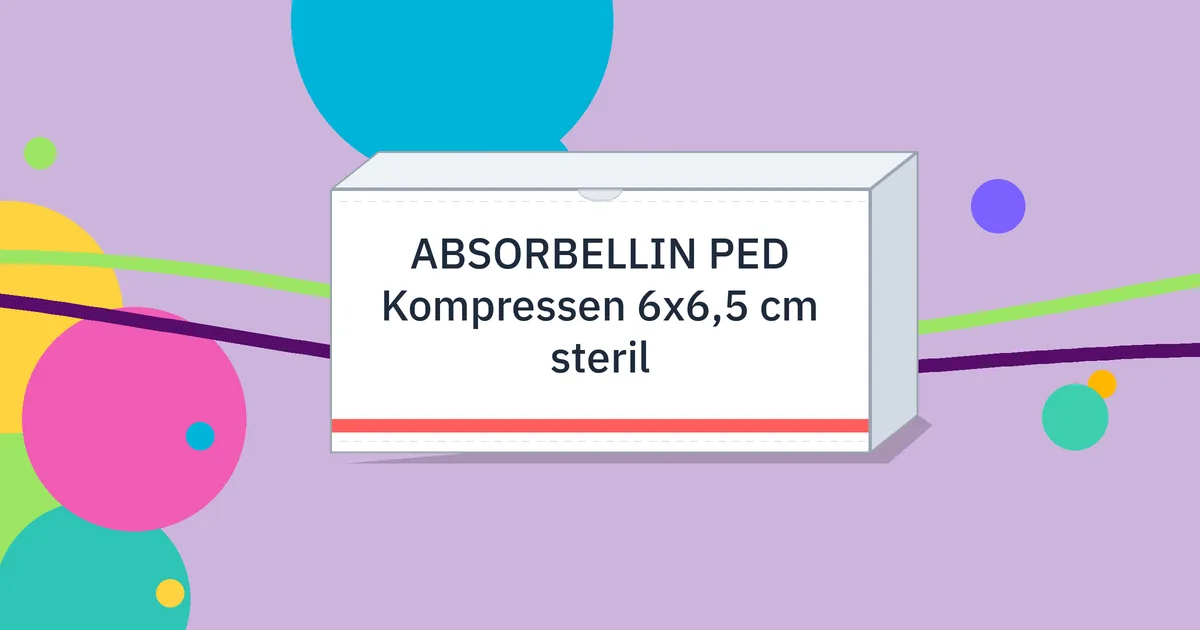 Symbolbild: Packung mit der Aufschrift ABSORBELLIN PED Kompressen 6x6,5 cm steril (PZN 19485715) – Verfügbarkeit und Bezug in Apotheken in Frankfurt am Main