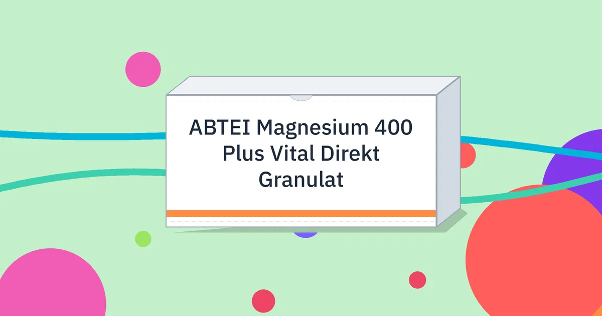 Symbolbild: Packung mit der Aufschrift ABTEI Magnesium 400 Plus Vital Direkt Granulat (PZN 18080620) – Verfügbarkeit und Bezug in Apotheken in Frankfurt am Main