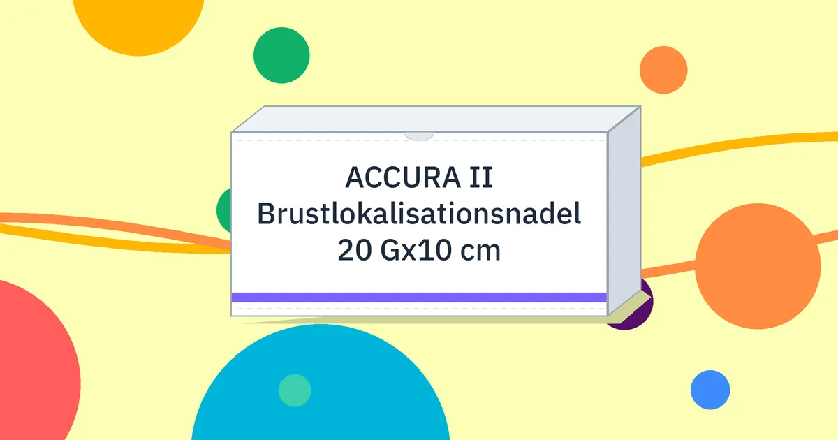 Symbolbild: Packung mit der Aufschrift ACCURA II Brustlokalisationsnadel 20 Gx10 cm (PZN 06772531) – Verfügbarkeit und Bezug in Apotheken in Frankfurt am Main