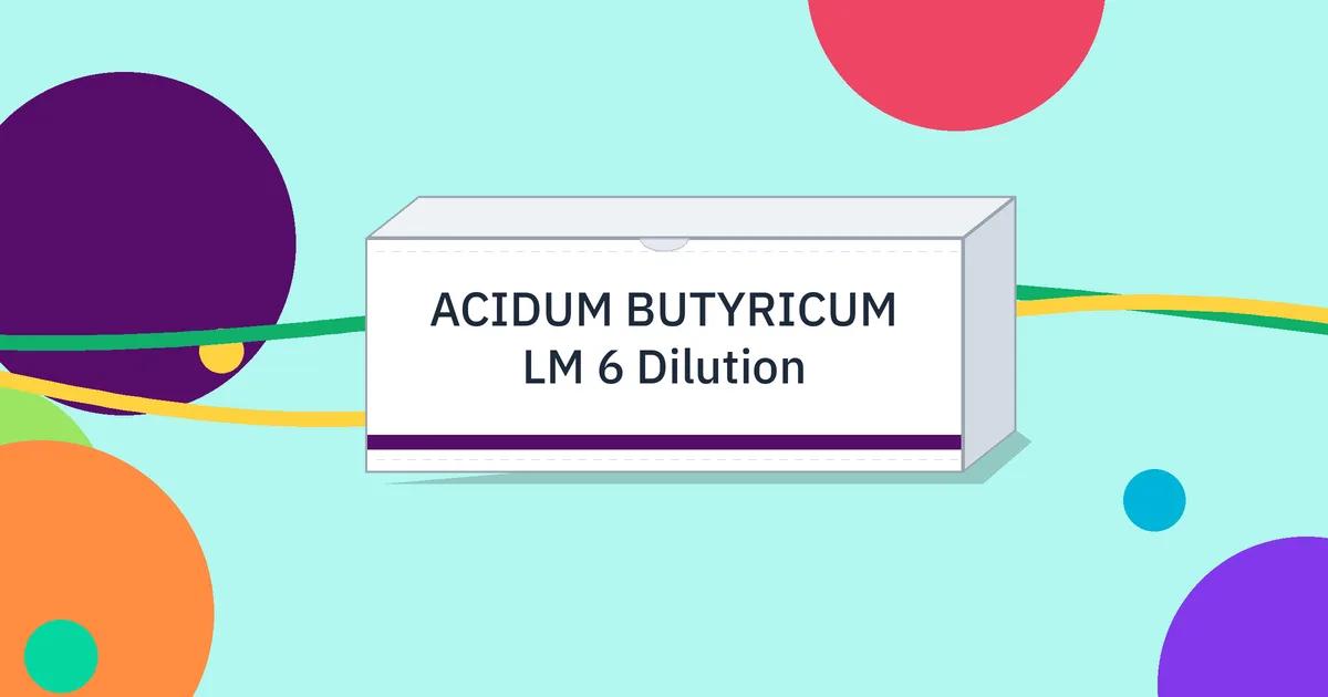 Symbolbild: Packung mit der Aufschrift ACIDUM BUTYRICUM LM 6 Dilution (PZN 13270497) – Verfügbarkeit und Bezug in Apotheken in Frankfurt am Main