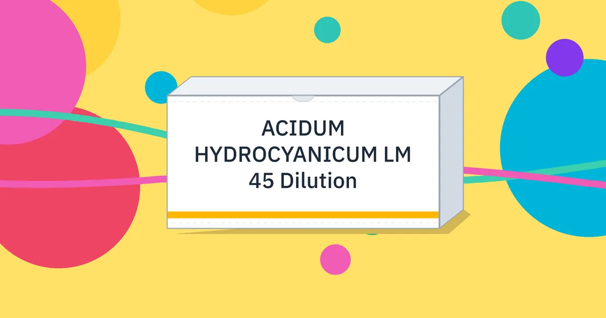Symbolbild: Packung mit der Aufschrift ACIDUM HYDROCYANICUM LM 45 Dilution (PZN 13278783) – Verfügbarkeit und Bezug in Apotheken in Frankfurt am Main