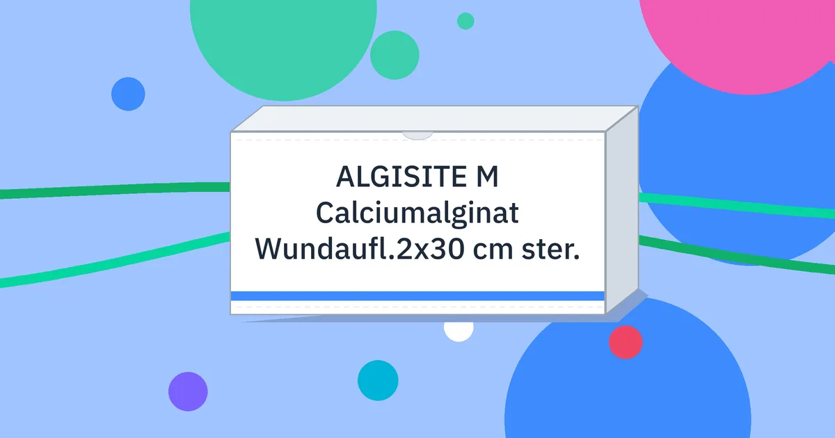 Symbolbild: Packung mit der Aufschrift ALGISITE M Calciumalginat Wundaufl.2x30 cm ster. (PZN 08818556) – Verfügbarkeit und Bezug in Apotheken in Frankfurt am Main