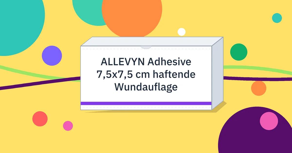 Symbolbild: Packung mit der Aufschrift ALLEVYN Adhesive 7,5x7,5 cm haftende Wundauflage (PZN 19460632) – Verfügbarkeit und Bezug in Apotheken in Frankfurt am Main