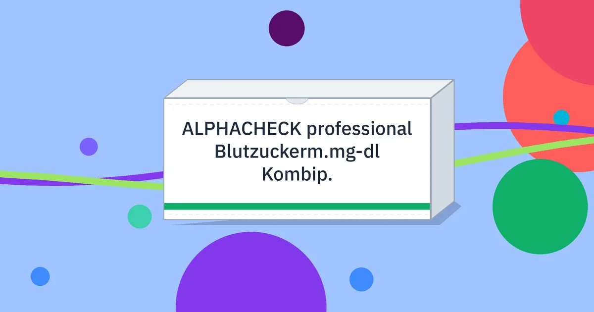 Symbolbild: Packung mit der Aufschrift ALPHACHECK professional Blutzuckerm.mg-dl Kombip. (PZN 18670451) – Verfügbarkeit und Bezug in Apotheken in Frankfurt am Main