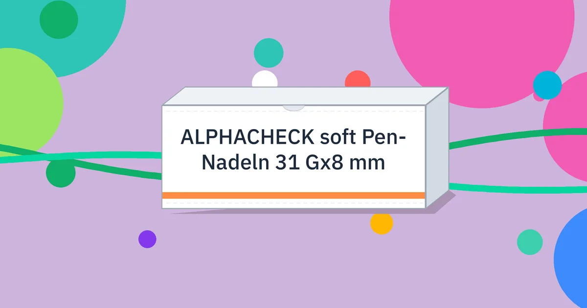 Symbolbild: Packung mit der Aufschrift ALPHACHECK soft Pen-Nadeln 31 Gx8 mm (PZN 18670586) – Verfügbarkeit und Bezug in Apotheken in Frankfurt am Main