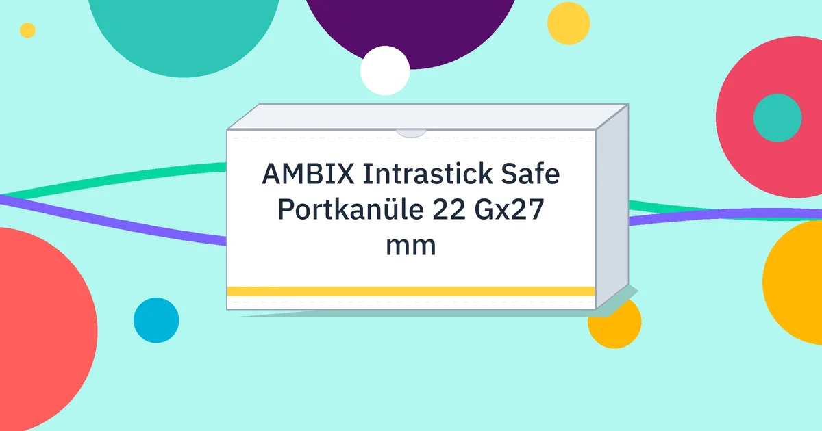 Symbolbild: Packung mit der Aufschrift AMBIX Intrastick Safe Portkanüle 22 Gx27 mm (PZN 09619474) – Verfügbarkeit und Bezug in Apotheken in Frankfurt am Main