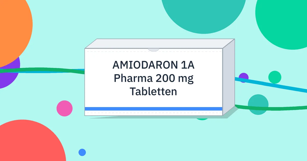 Symbolbild: Packung mit der Aufschrift AMIODARON 1A Pharma 200 mg Tabletten (PZN 20015400) – Verfügbarkeit und Bezug in Apotheken in Frankfurt am Main