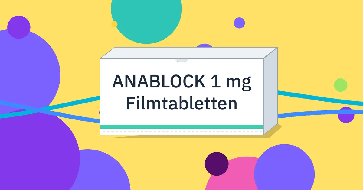Symbolbild: Packung mit der Aufschrift ANABLOCK 1 mg Filmtabletten (PZN 06928051) – Verfügbarkeit und Bezug in Apotheken in Frankfurt am Main