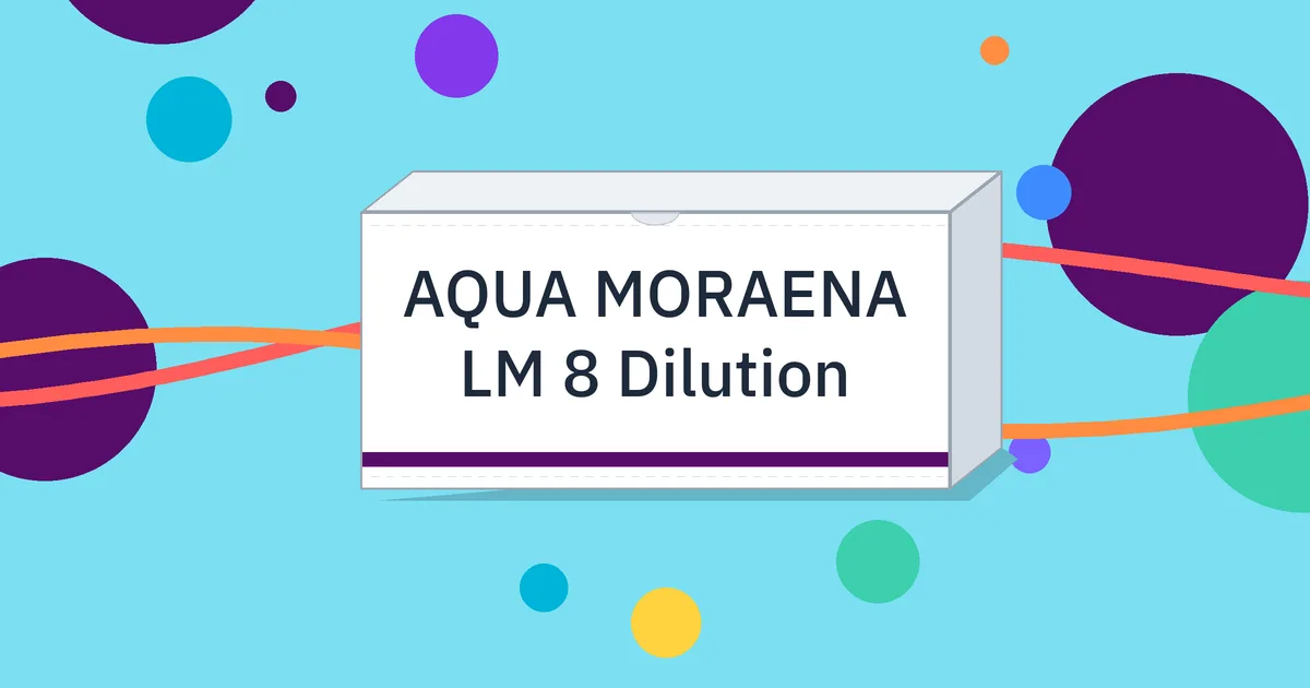 Symbolbild: Packung mit der Aufschrift AQUA MORAENA LM 8 Dilution (PZN 13755303) – Verfügbarkeit und Bezug in Apotheken in Frankfurt am Main