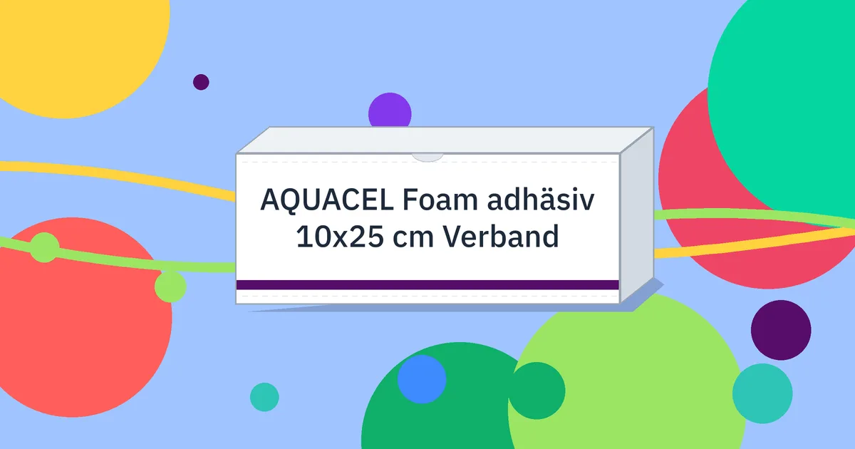 Symbolbild: Packung mit der Aufschrift AQUACEL Foam adhäsiv 10x25 cm Verband (PZN 10818262) – Verfügbarkeit und Bezug in Apotheken in Frankfurt am Main