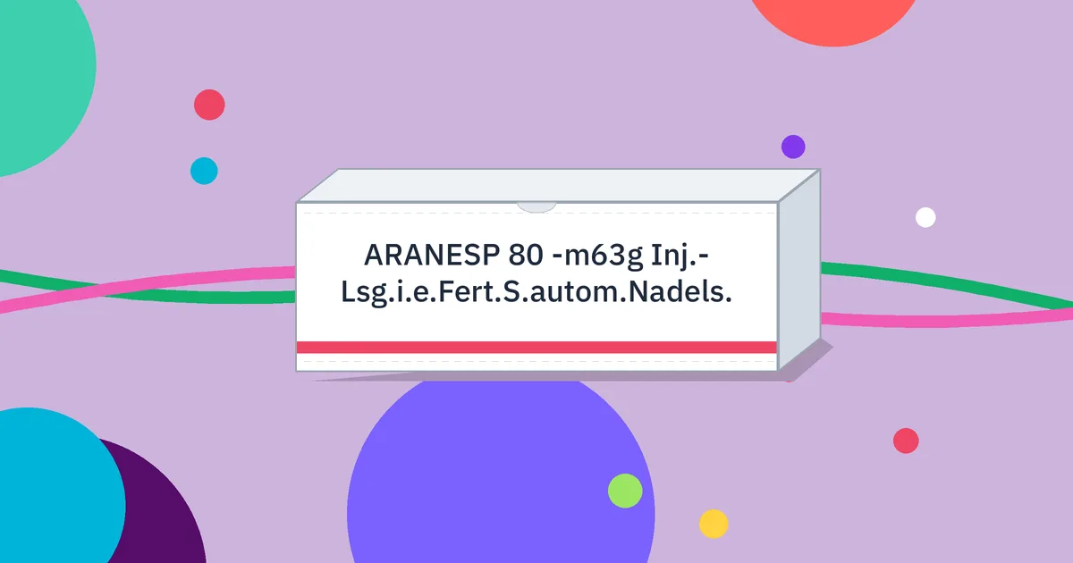 Symbolbild: Packung mit der Aufschrift ARANESP 80 -m63g Inj.-Lsg.i.e.Fert.S.autom.Nadels. (PZN 19437107) – Verfügbarkeit und Bezug in Apotheken in Frankfurt am Main