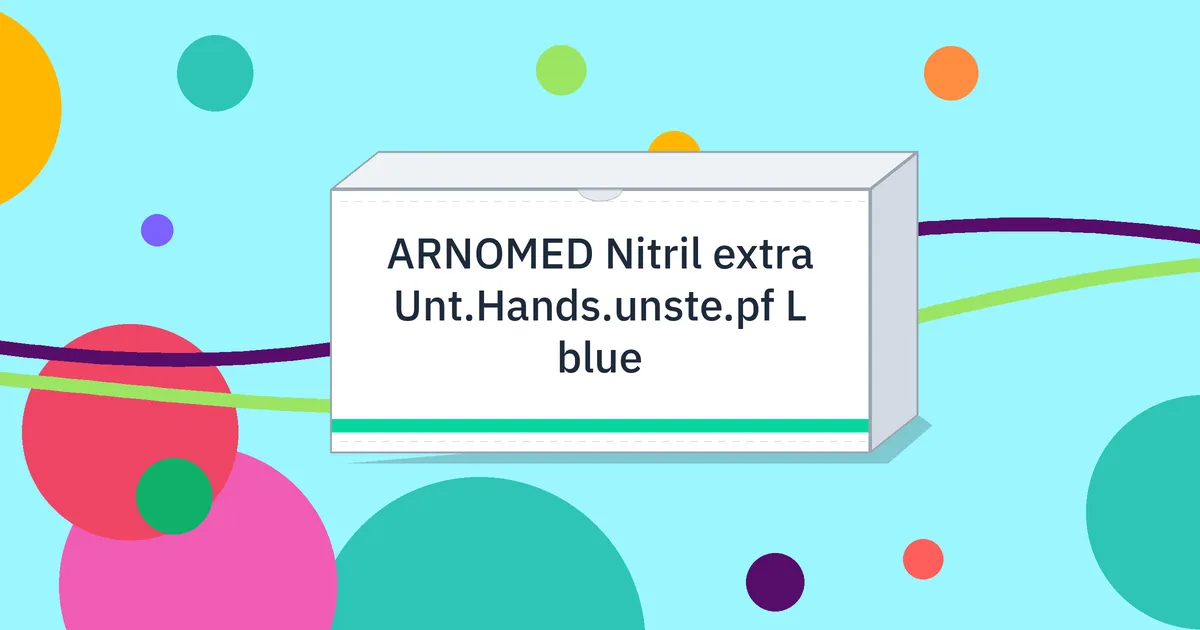 Symbolbild: Packung mit der Aufschrift ARNOMED Nitril extra Unt.Hands.unste.pf L blue (PZN 18136510) – Verfügbarkeit und Bezug in Apotheken in Frankfurt am Main