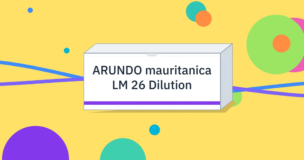 Symbolbild: Packung mit der Aufschrift ARUNDO mauritanica LM 26 Dilution (PZN 12781267) – Verfügbarkeit und Bezug in Apotheken in Frankfurt am Main