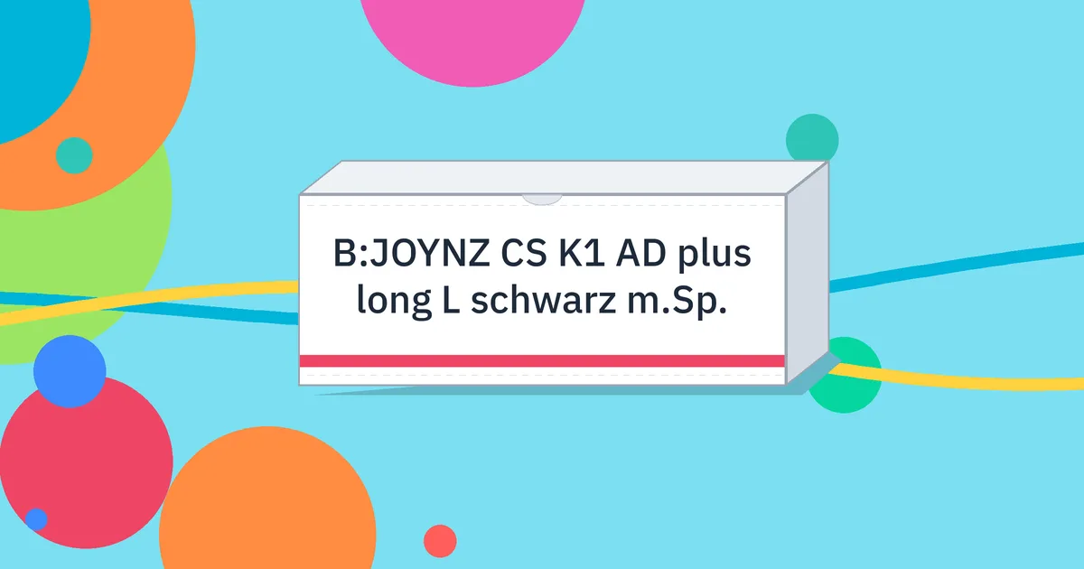 Symbolbild: Packung mit der Aufschrift B:JOYNZ CS K1 AD plus long L schwarz m.Sp. (PZN 20527577) – Verfügbarkeit und Bezug in Apotheken in Frankfurt am Main