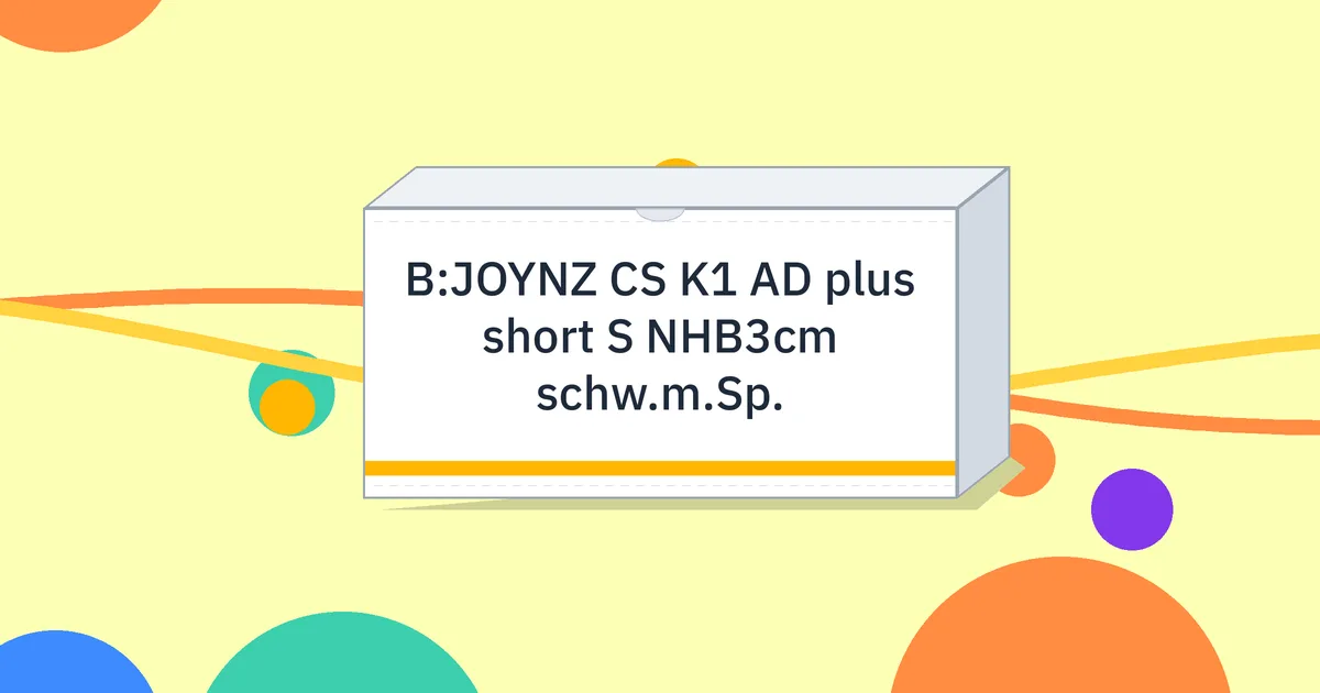 Symbolbild: Packung mit der Aufschrift B:JOYNZ CS K1 AD plus short S NHB3cm schw.m.Sp. (PZN 20529381) – Verfügbarkeit und Bezug in Apotheken in Frankfurt am Main