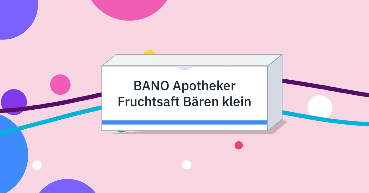 Symbolbild: Packung mit der Aufschrift BANO Apotheker Fruchtsaft Bären klein (PZN 16135274) – Verfügbarkeit und Bezug in Apotheken in Frankfurt am Main