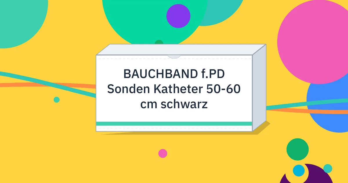 Symbolbild: Packung mit der Aufschrift BAUCHBAND f.PD Sonden Katheter 50-60 cm schwarz (PZN 15391271) – Verfügbarkeit und Bezug in Apotheken in Frankfurt am Main