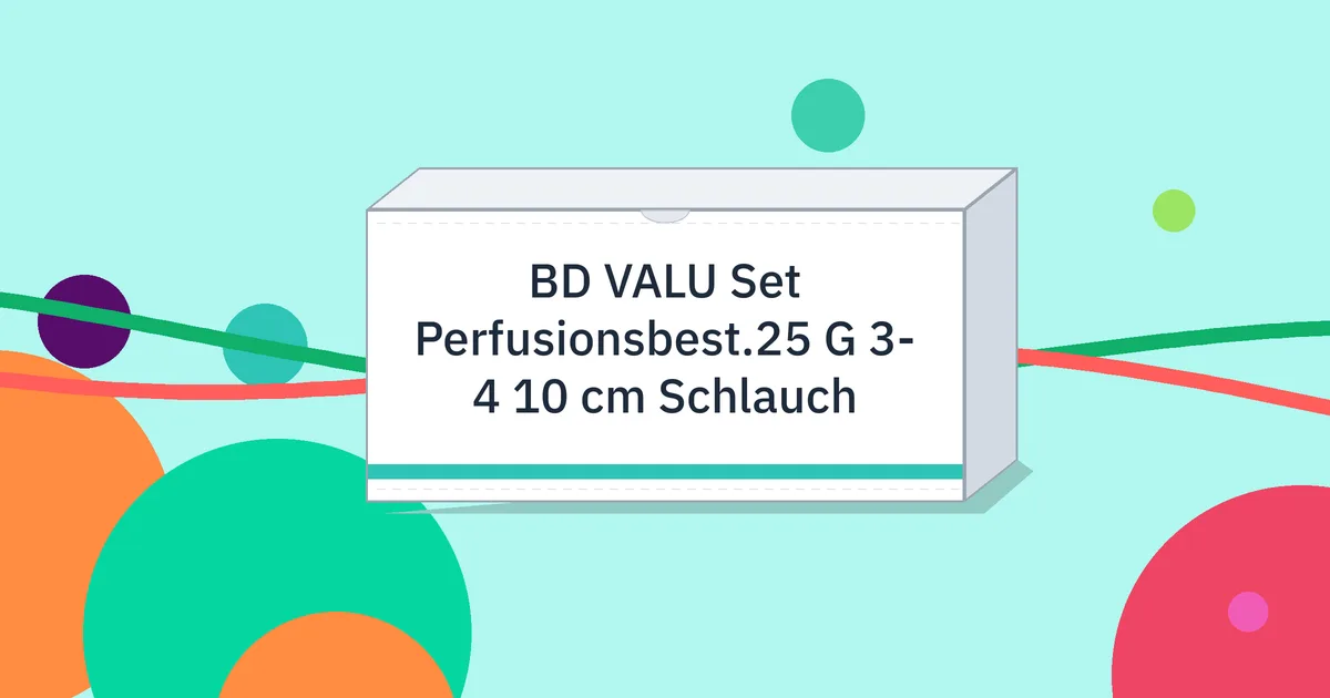 Symbolbild: Packung mit der Aufschrift BD VALU Set Perfusionsbest.25 G 3-4 10 cm Schlauch (PZN 01320853) – Verfügbarkeit und Bezug in Apotheken in Frankfurt am Main