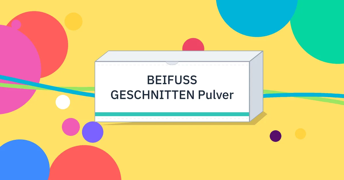 Symbolbild: Packung mit der Aufschrift BEIFUSS GESCHNITTEN Pulver (PZN 19301313) – Verfügbarkeit und Bezug in Apotheken in Frankfurt am Main