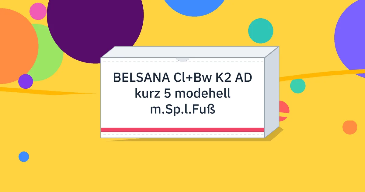 Symbolbild: Packung mit der Aufschrift BELSANA Cl+Bw K2 AD kurz 5 modehell m.Sp.l.Fuß (PZN 12241789) – Verfügbarkeit und Bezug in Apotheken in Frankfurt am Main
